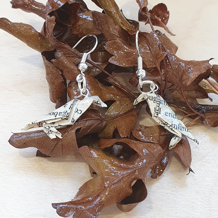Origami Raven Earrings: Upcycled Edgar Allan Po... - Folksy