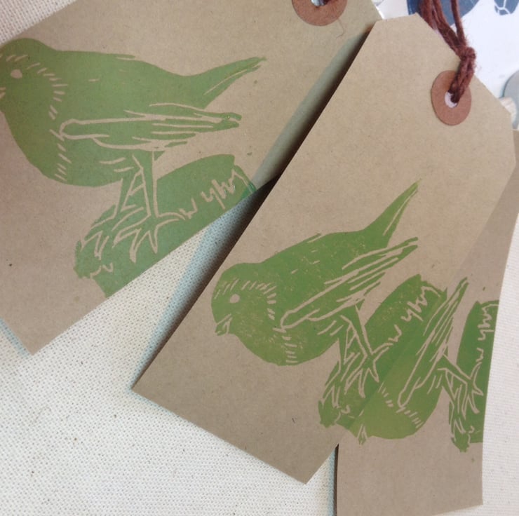 Hand Printed Robin Gift Tags - Folksy