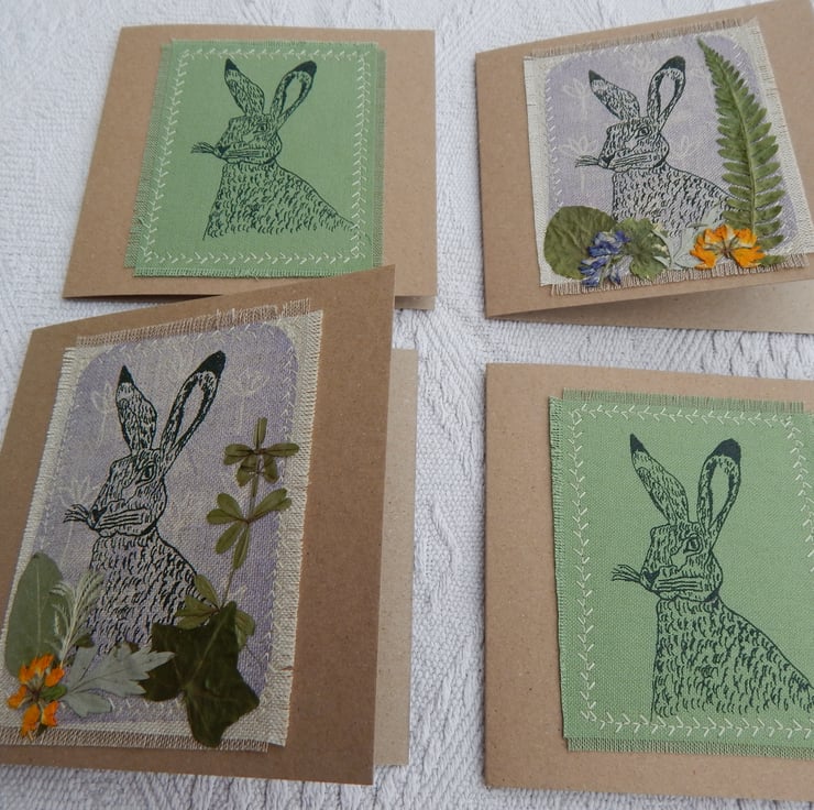 Screen printed Hare cards - Pack of 4 - Folksy