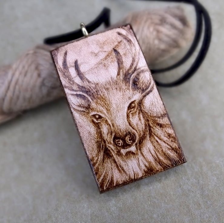 Majestic Stag Pendant, Wood Pyrography Deer Nec... - Folksy