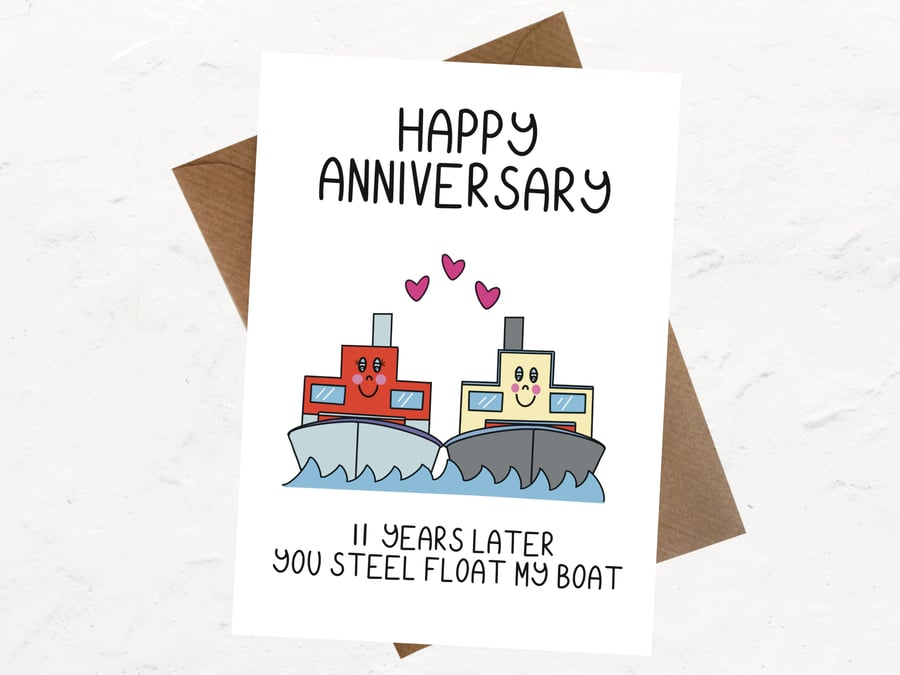 11th steel wedding anniversary card for husband... - Folksy
