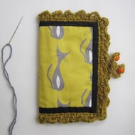 Needle case with cat print and crochet trim - Folksy