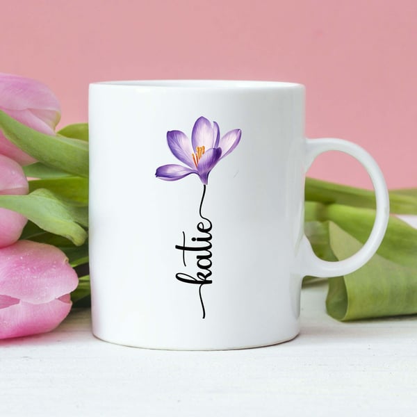 Personalised Crocus Mug, Flower Gift, Crocus gi... - Folksy