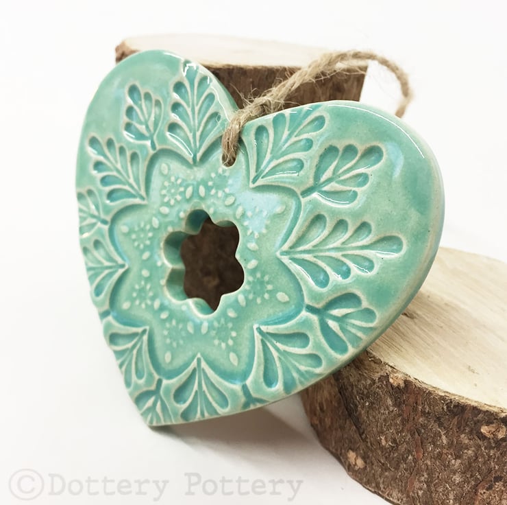 Ceramic heart hanging decoration Pottery Heart ... - Folksy
