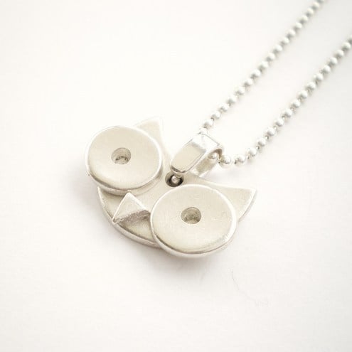 Tiny Silver Owl Pendant - Folksy