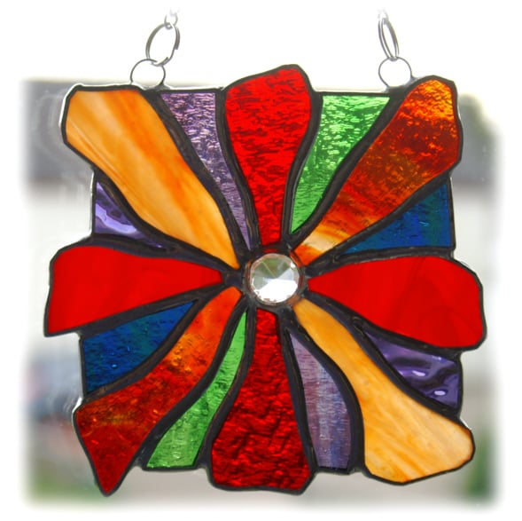 RESERVED Rainbow Fire Stained Glass Suncatcher ... - Folksy
