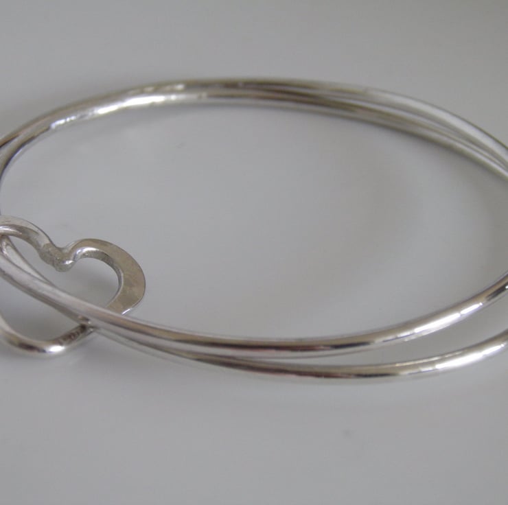Sterling Silver Handcrafted Love Heart Bangle - Folksy