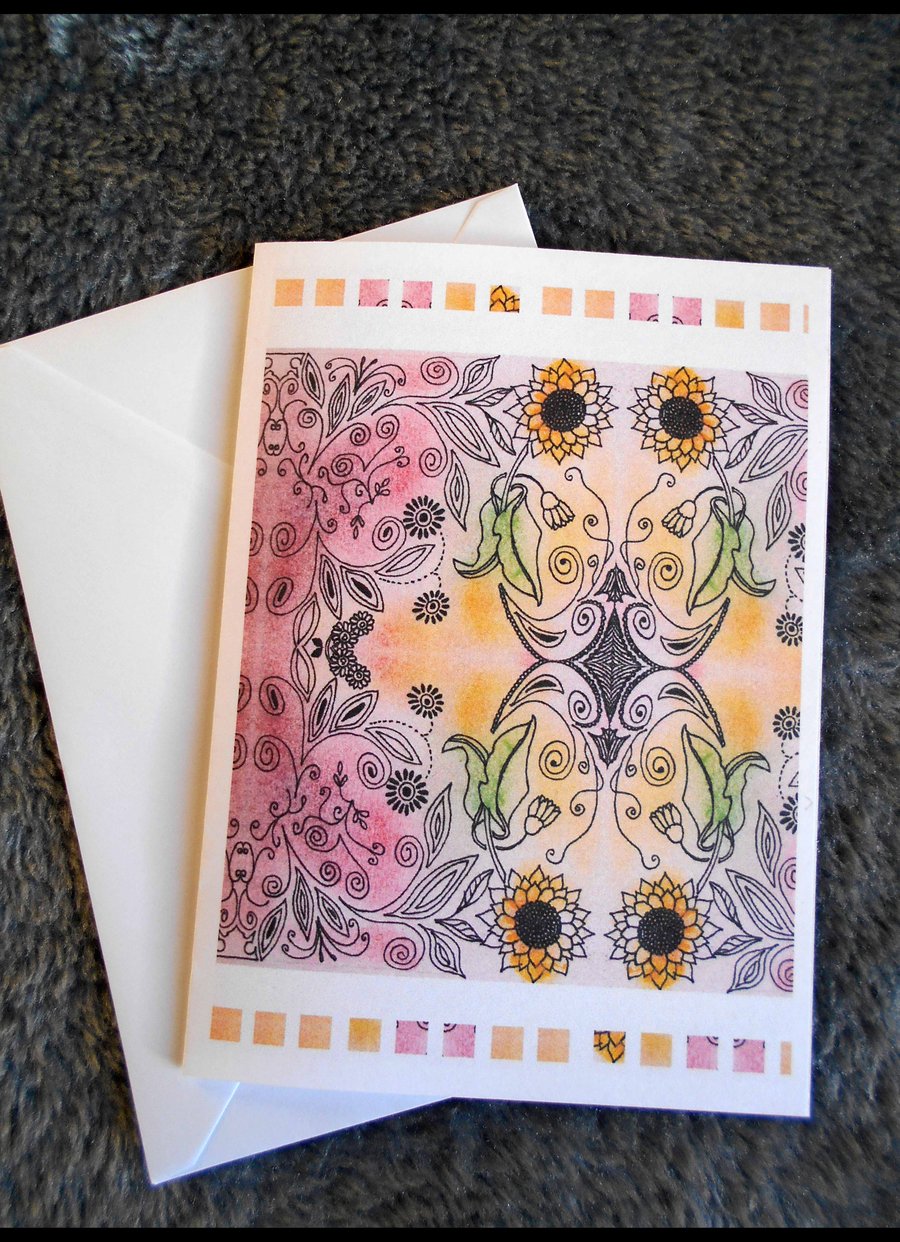 Sunflower Sunset Handdrawn Greeting Card - Folksy