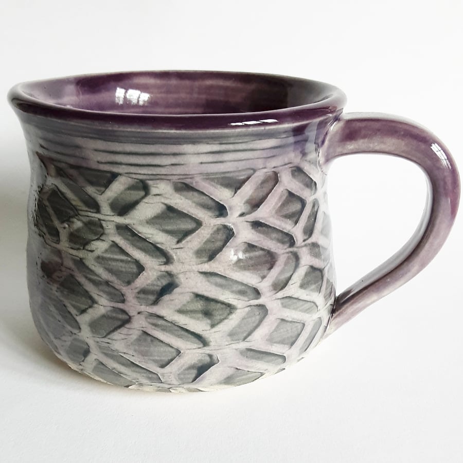 Purple Patterned Mug -Hand Thrown Stoneware Cer... - Folksy
