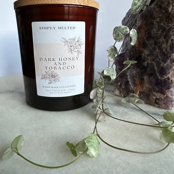 Dark Honey and Tobacco Wood Wick Candle, Vegan ... - Folksy