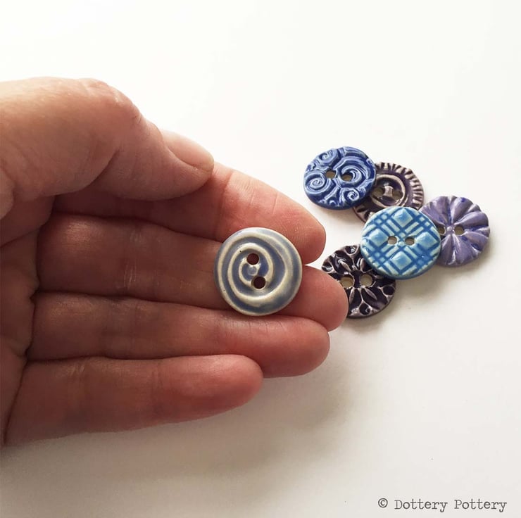 Set of six little handmade ceramic buttons pott... - Folksy