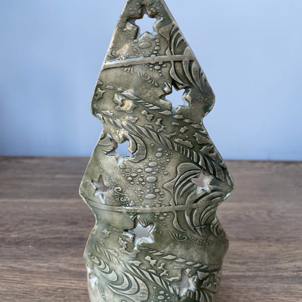 Handmade ceramic Christmas tree luminary for ca... - Folksy