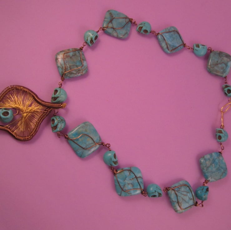 Statement Gothic Turquoise Blue Dyed Howlite Sk... - Folksy