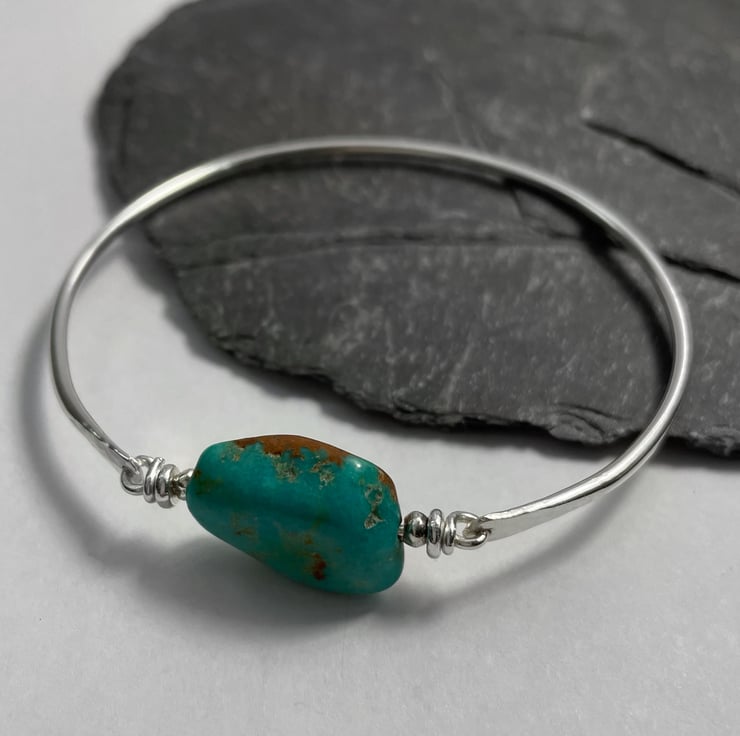 Sterling silver bangle with turquoise bead - Folksy