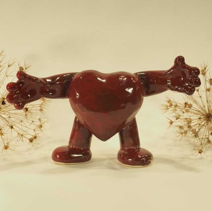 Dark Red Handmade Ceramic Heart, a hug with arm... - Folksy