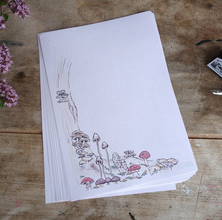 Mushroom letter writing paper, illustrated and ... - Folksy