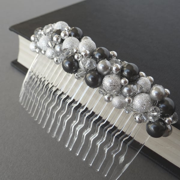 Dark Grey Stardust Hair Comb - Pearl and Crysta... - Folksy