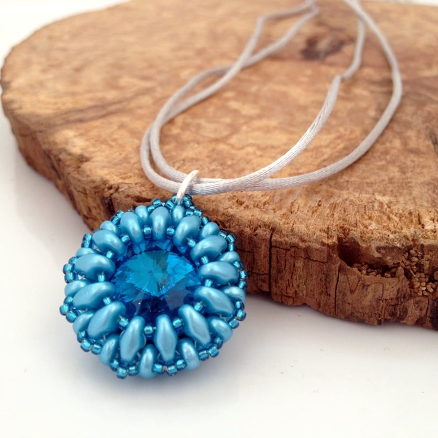 SALE - Light Blue Bead Weave Pendant - Folksy