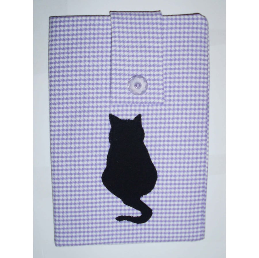 Kindle case - with black cat applique - Folksy