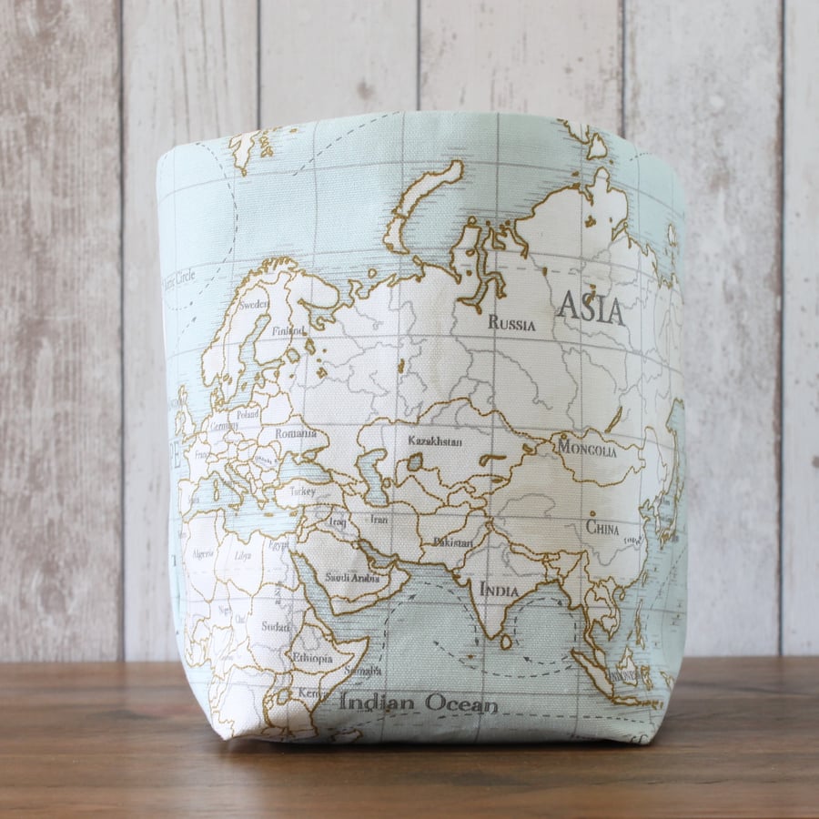 Map Print Fabric Storage Bin - Folksy