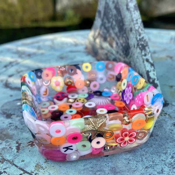 Resin & Bead Mix Square Trinket Dish - Folksy