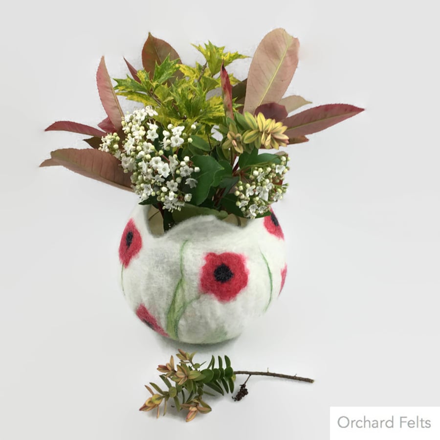 Wet felted white poppy pod, plant pot, ornament... - Folksy