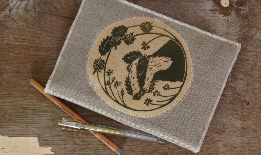 Hand Printed Linen A5 Notebook Cover - Folksy