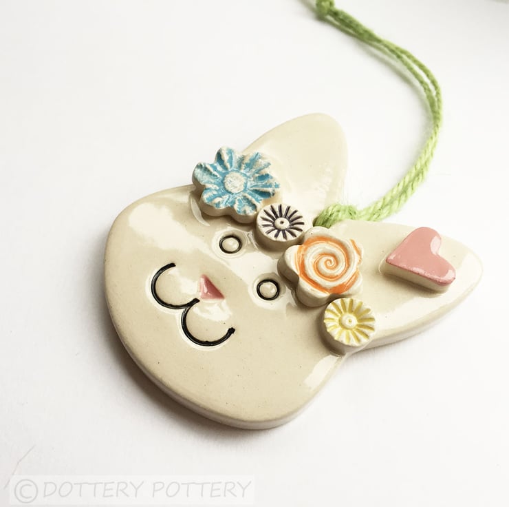 Pottery Bunny hanging decoration ceramic rabbit... - Folksy