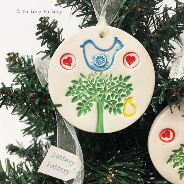 Partridge in a pear tree ceramic Christmas deco... - Folksy