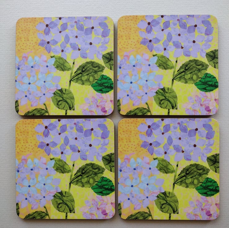 Floral coaster set, gardening gift, blue Hydran... - Folksy