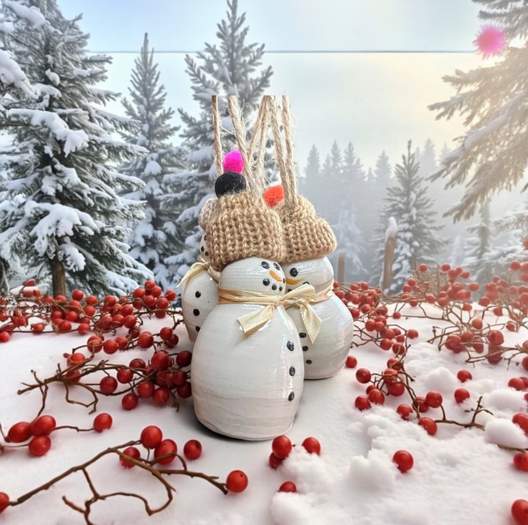 Set of 3 Hanging Christmas Tree Snowmen - Folksy