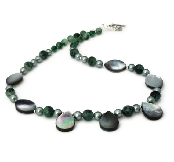 Green Emerald and Shell Necklace - Folksy