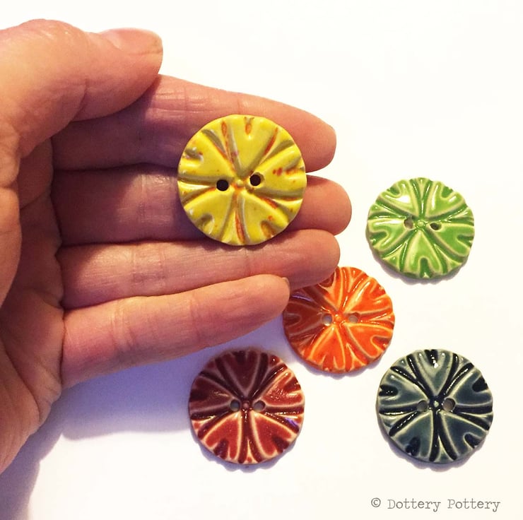 Pottery buttons Set of five large handmade cera... - Folksy