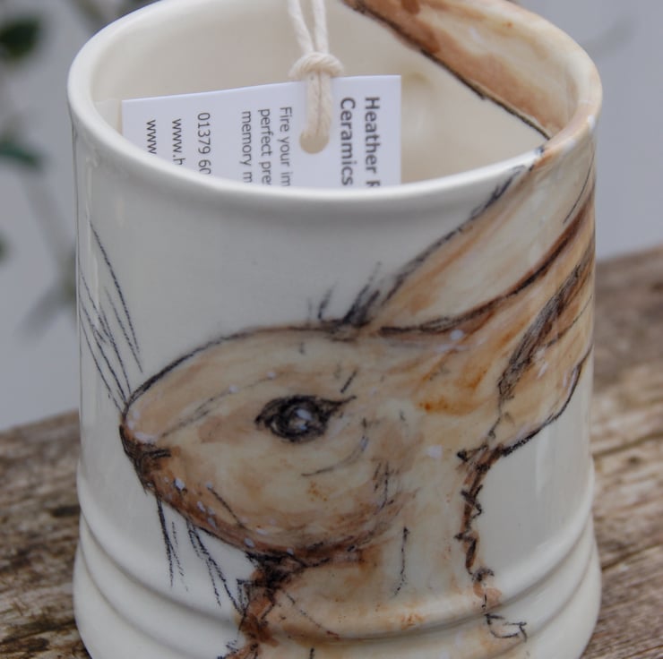 hare mug, hand painted, earthenware - Folksy