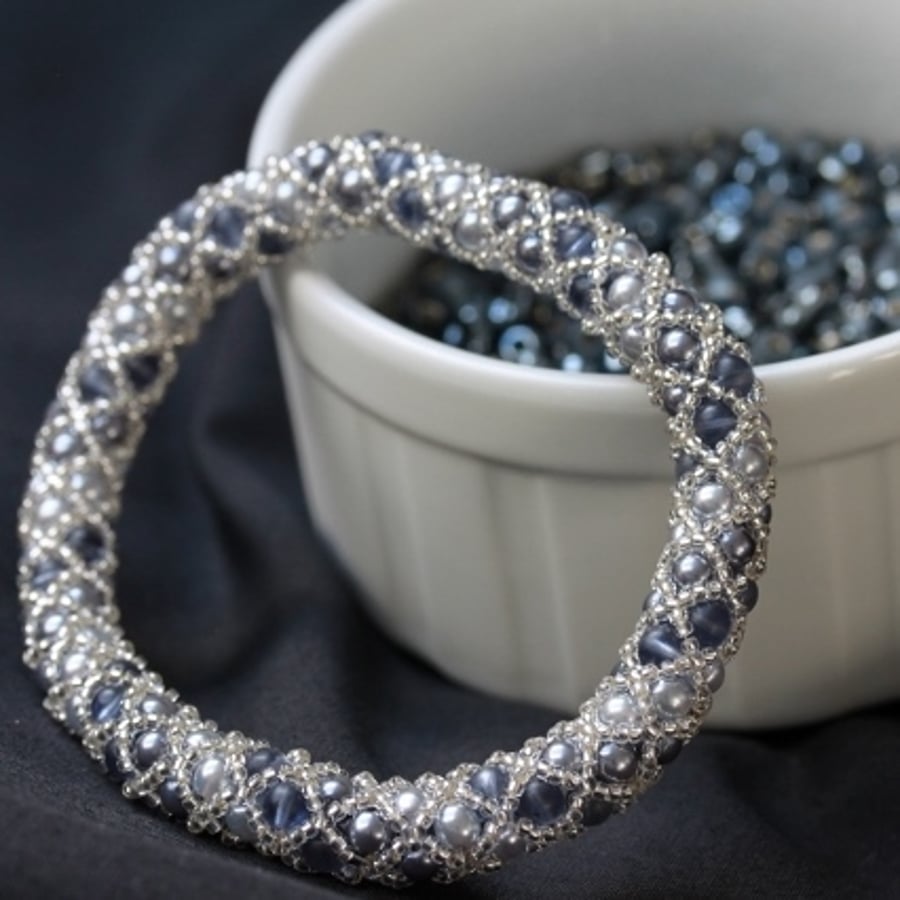 Silver and Grey Netted Bangle - Folksy