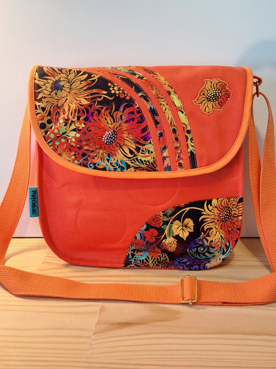 Orange handbag with autumn flowers - Folksy