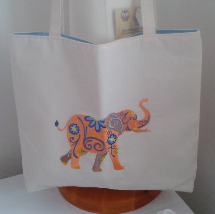 EMBROIDERED ELEPHANT FULLY LINED TOTE BAG - Folksy