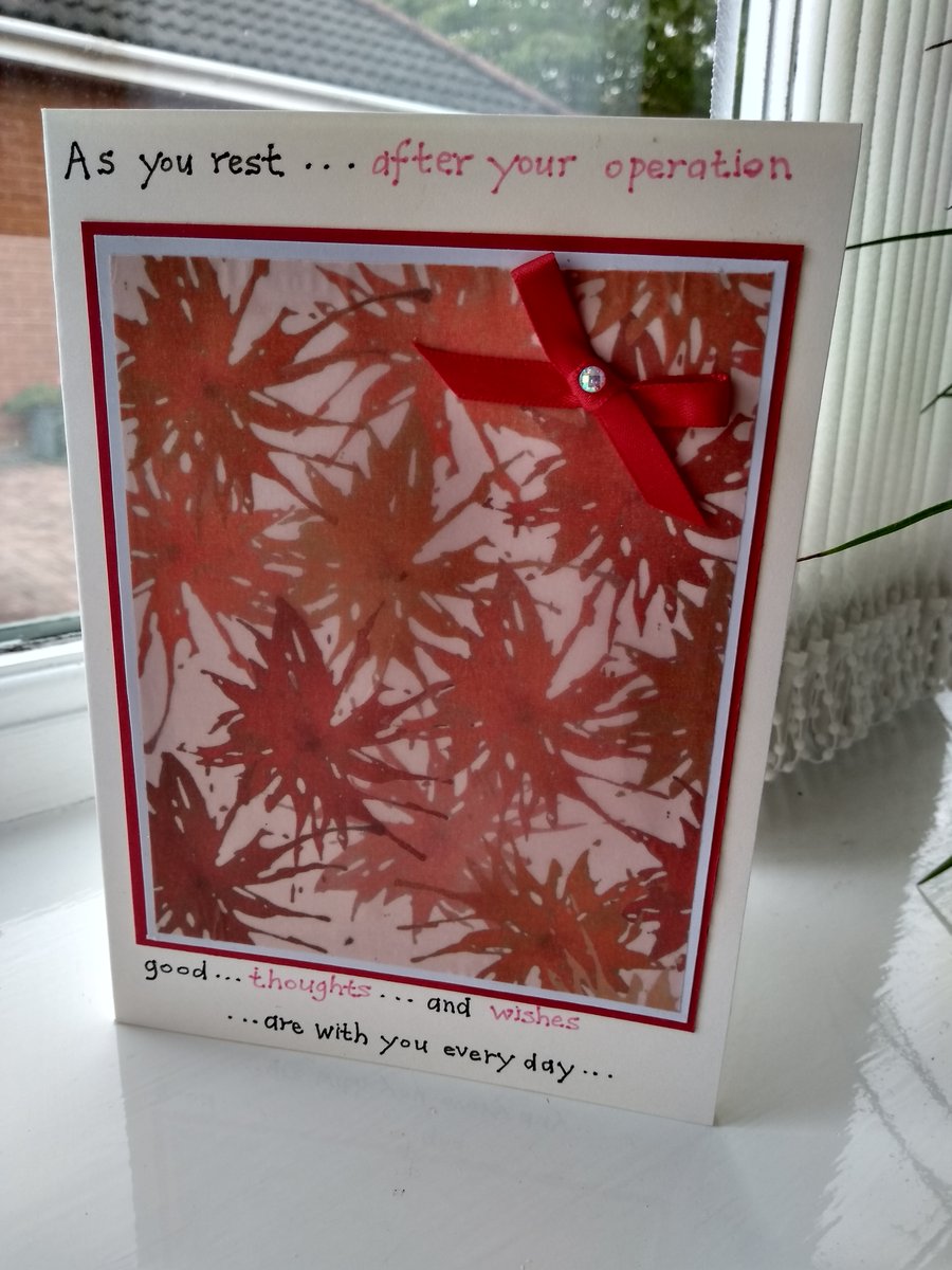 Red floral get well after your operation card - Folksy
