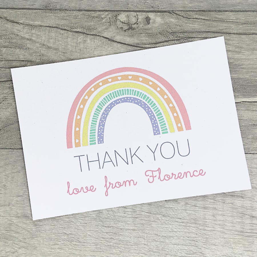 Rainbow Thank You Notecards, Girls Personalised... - Folksy