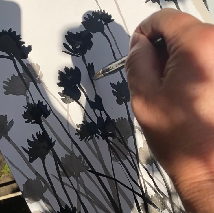Garden Chives, ink shadow painting, original ar... - Folksy