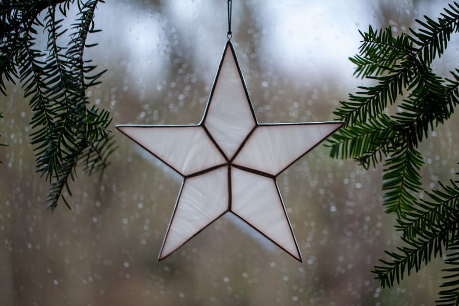 Stained Glass Suncatcher White Star Wall or Win... - Folksy