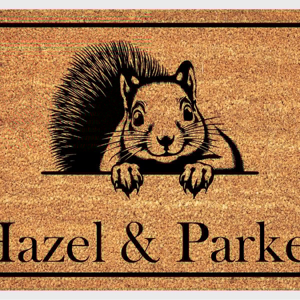 Squirrel Door Mat - Personalised Grey Squirrel ... - Folksy