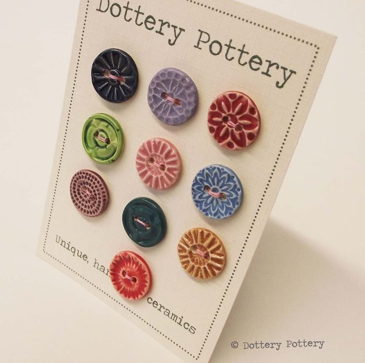 Set of ten little handmade ceramic buttons pott... - Folksy