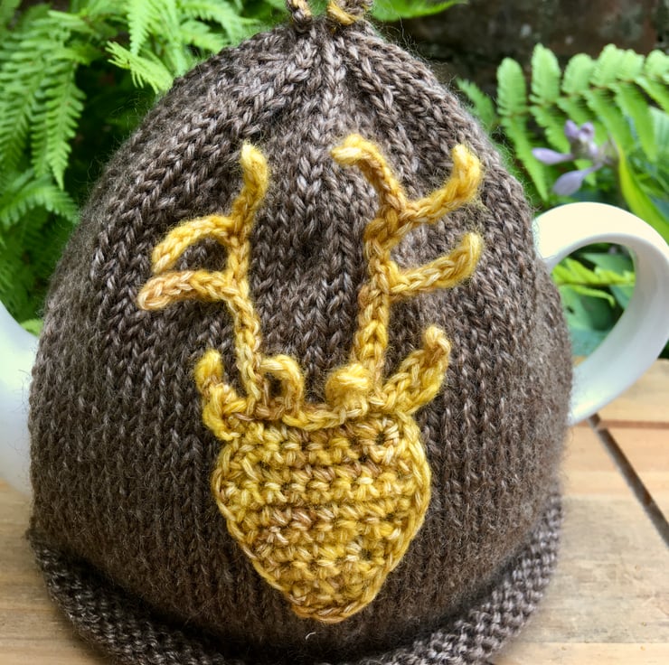 Deer Head Tea Cosy, Brown Tea Cozy with Gold Stag - Folksy