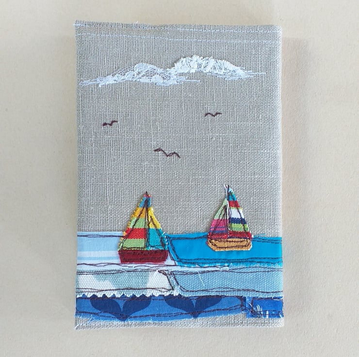 A6 Notebook with an Embroidered Seascape on a R... - Folksy