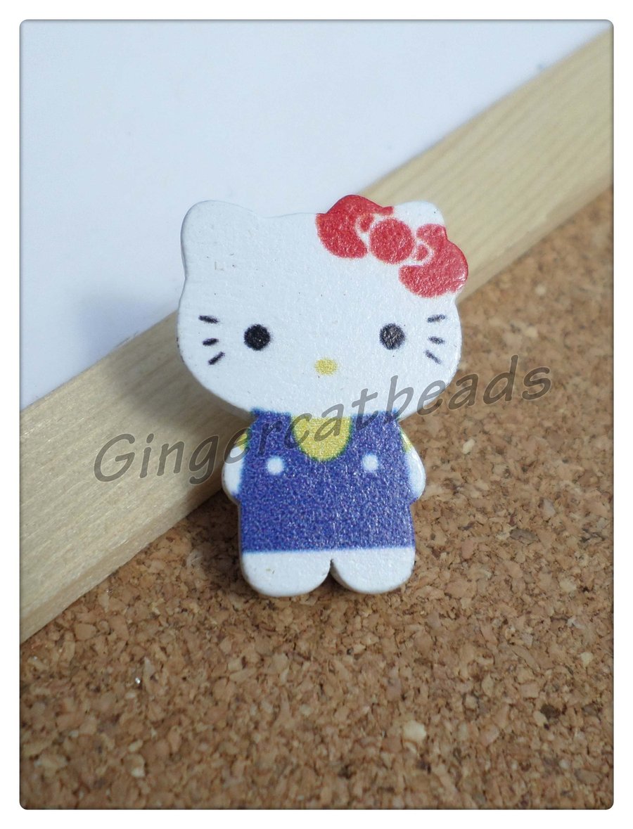 5 x Shanked Wooden Buttons - 25mm - Kitty - Blue - Folksy