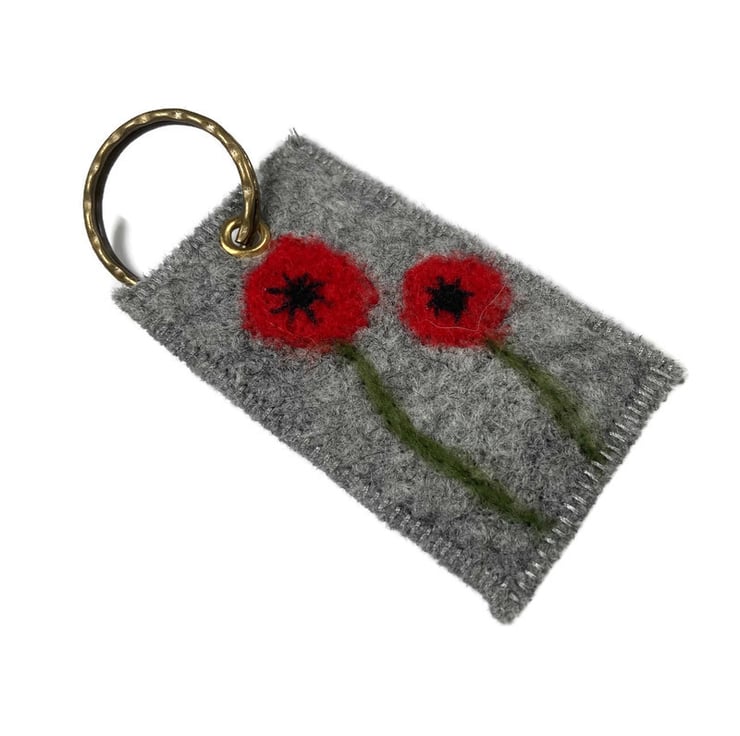 Felt keyring with needle felted poppies - Folksy