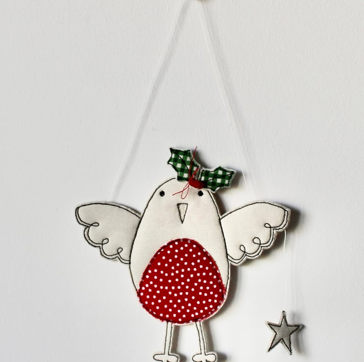 'Robin with Holly and a Star' - Hanging Decoration - Folksy