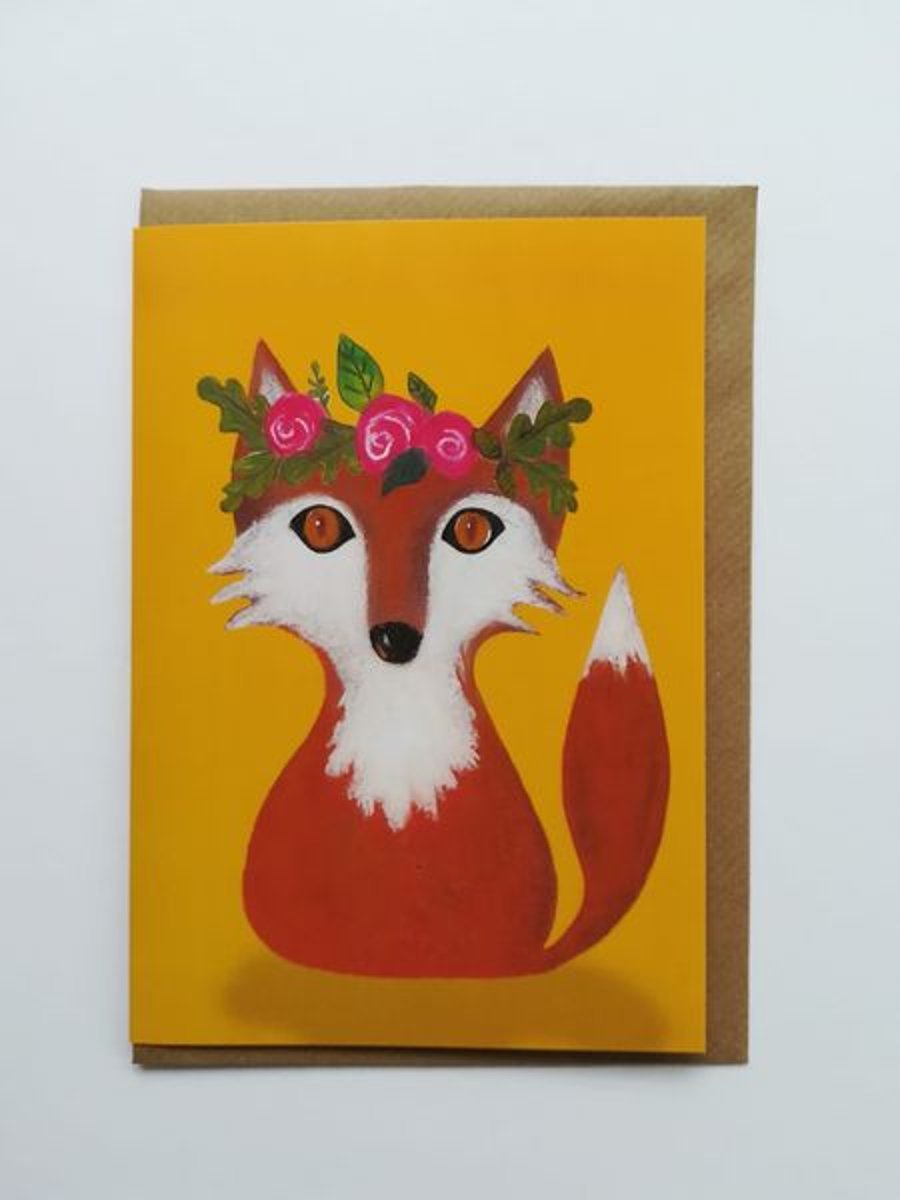 Flower Fox Blank Greetings Card - Folksy