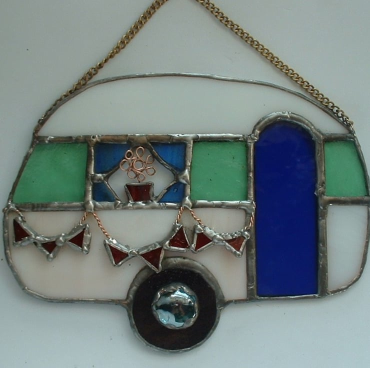 "Happy Camping" Stained Glass Caravan... - Folksy